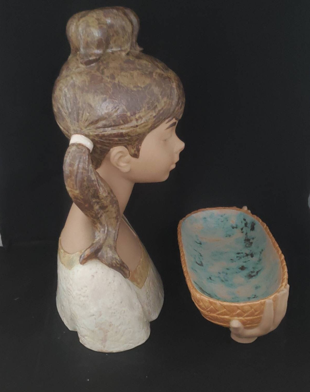 LLADRO LARGE GIRL Sculpture Bowl Signed Spanish Glazed Ceramic ...