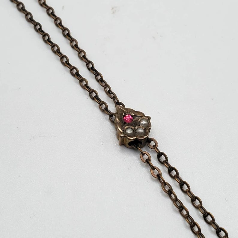 ANTIQUE LADIES VICTORIAN Slide Chain Gold Filled With 3 Seed Pearls ...