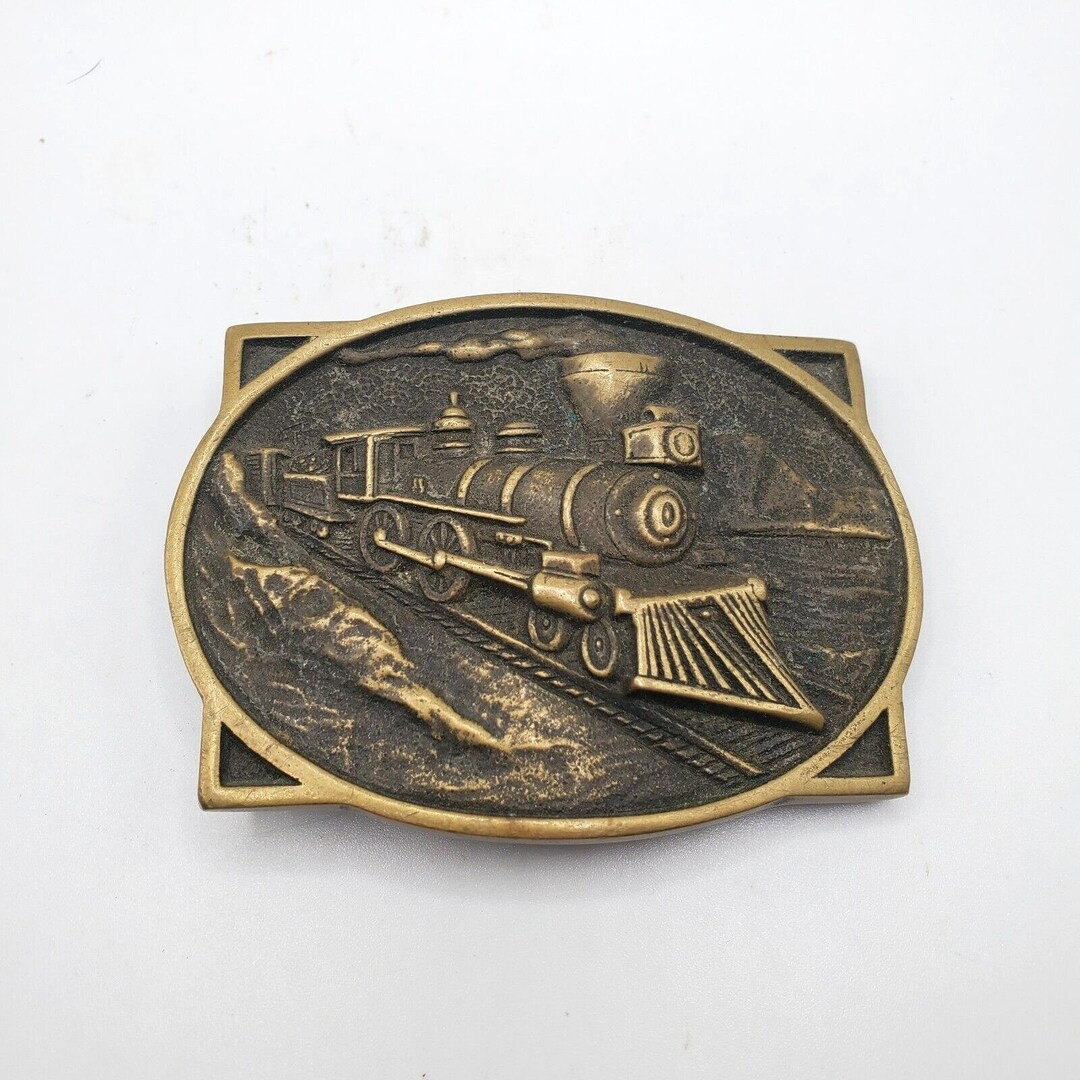 VINTAGE TRAIN BELT Buckle 3D Railroad Locomotive Signed B.T.S ...
