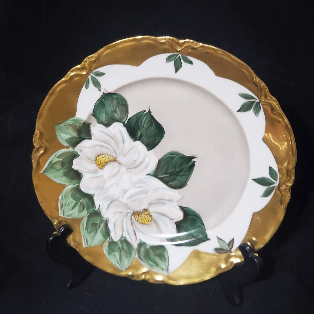 VINTAGE BAVARIA GERMANY Plate Floral Hand Painted Hutschenreuther Selb ...
