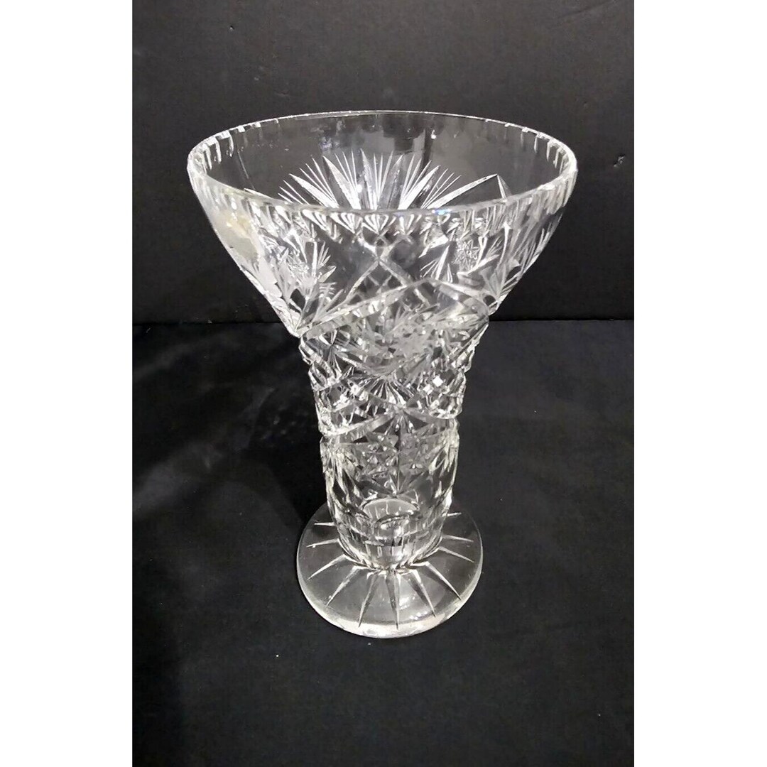 VINTAGE LEAD CRYSTAL Flower Vase Clear Pinwhell & Starburst Design ...