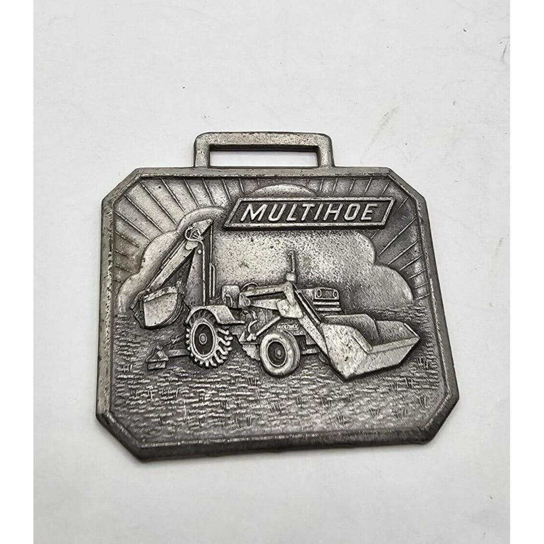 VINTAGE MULTIHOE BACKHOE Loader Tractor Pocket Watch Fob Heavy ...