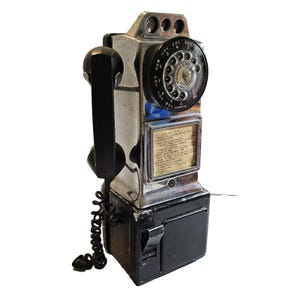 VINTAGE CHROME PAYPHONE Automatic Electric Co Rotary Dial Phone Booth ...