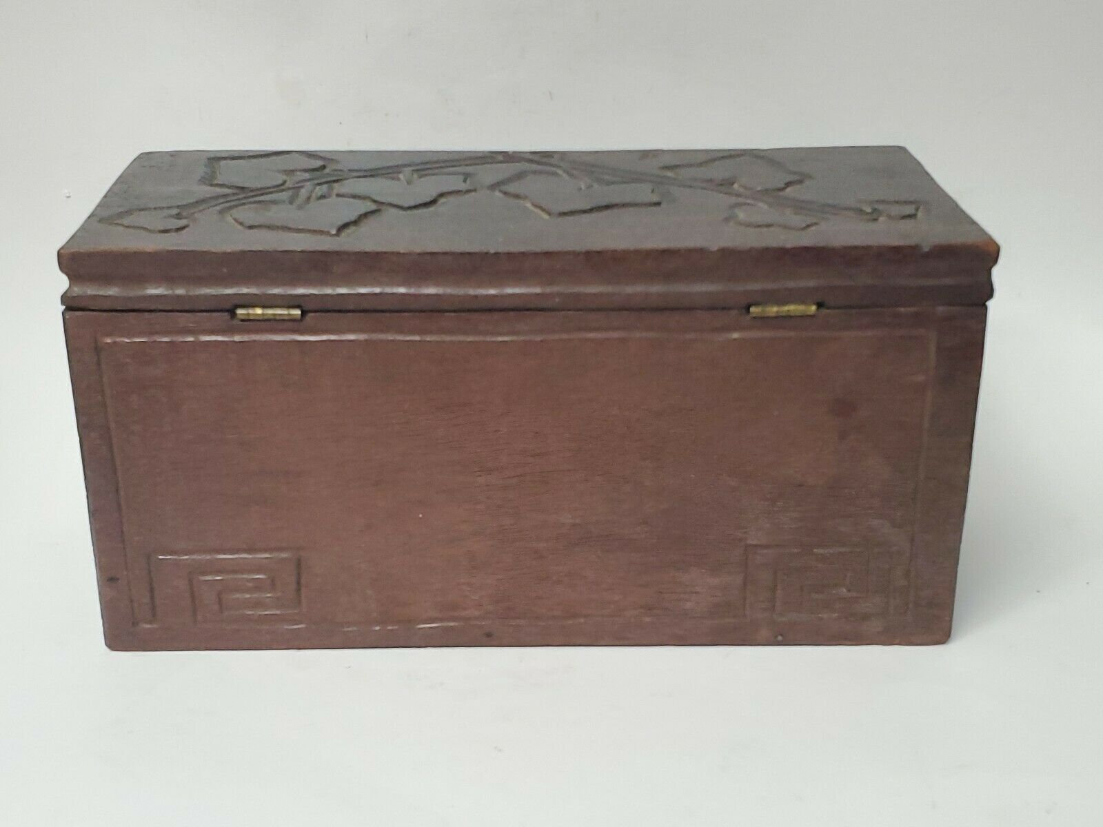 VINTAGE HAND CARVED Wooden Box Hinged Lid Large Antique - Etsy