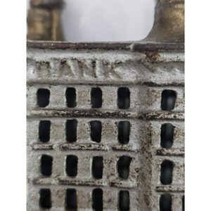 ANTIQUE CAST IRON Bank Building Skyscraper Tower Coin Still Bank Silver ...