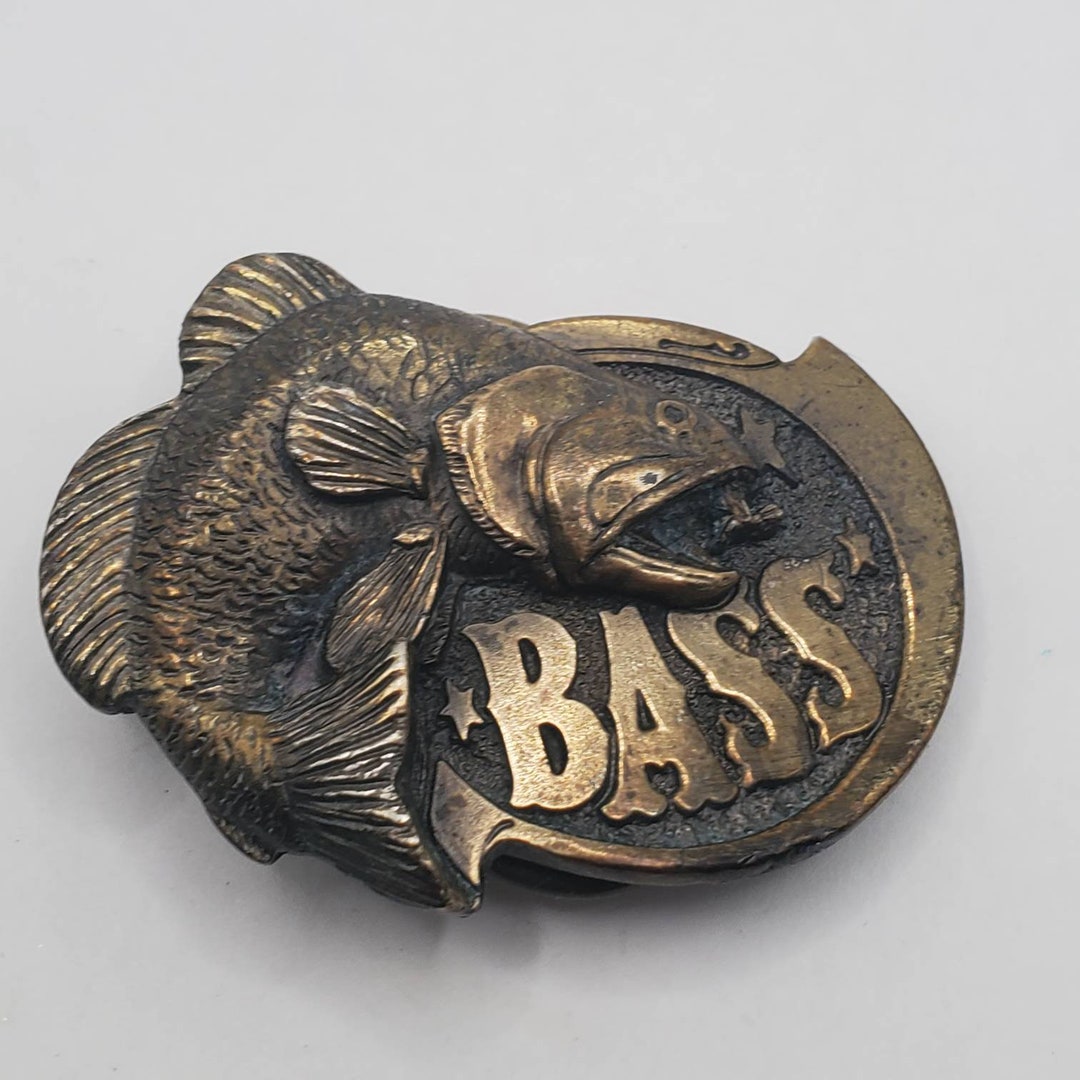 VINTAGE BASS FISH 3D Brass Belt Buckle Signed Collectible Estate ...