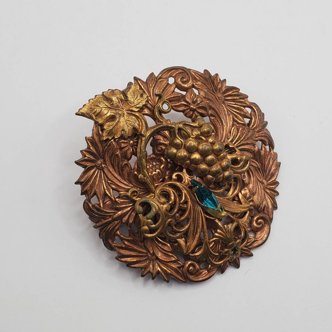 VINTAGE KIRKS FOLLY Hair Barrette Pin Copper Colored Grape Vine With ...