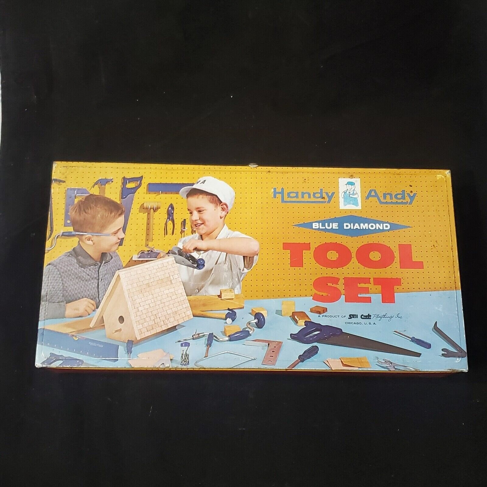 VINTAGE HANDY ANDY Blue Diamond Tool Box Set Metal Case No 650 ...