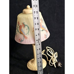 ANTIQUE CAST IRON Lamp With Reverse Painted Ribbed Glass Parrot Shade ...