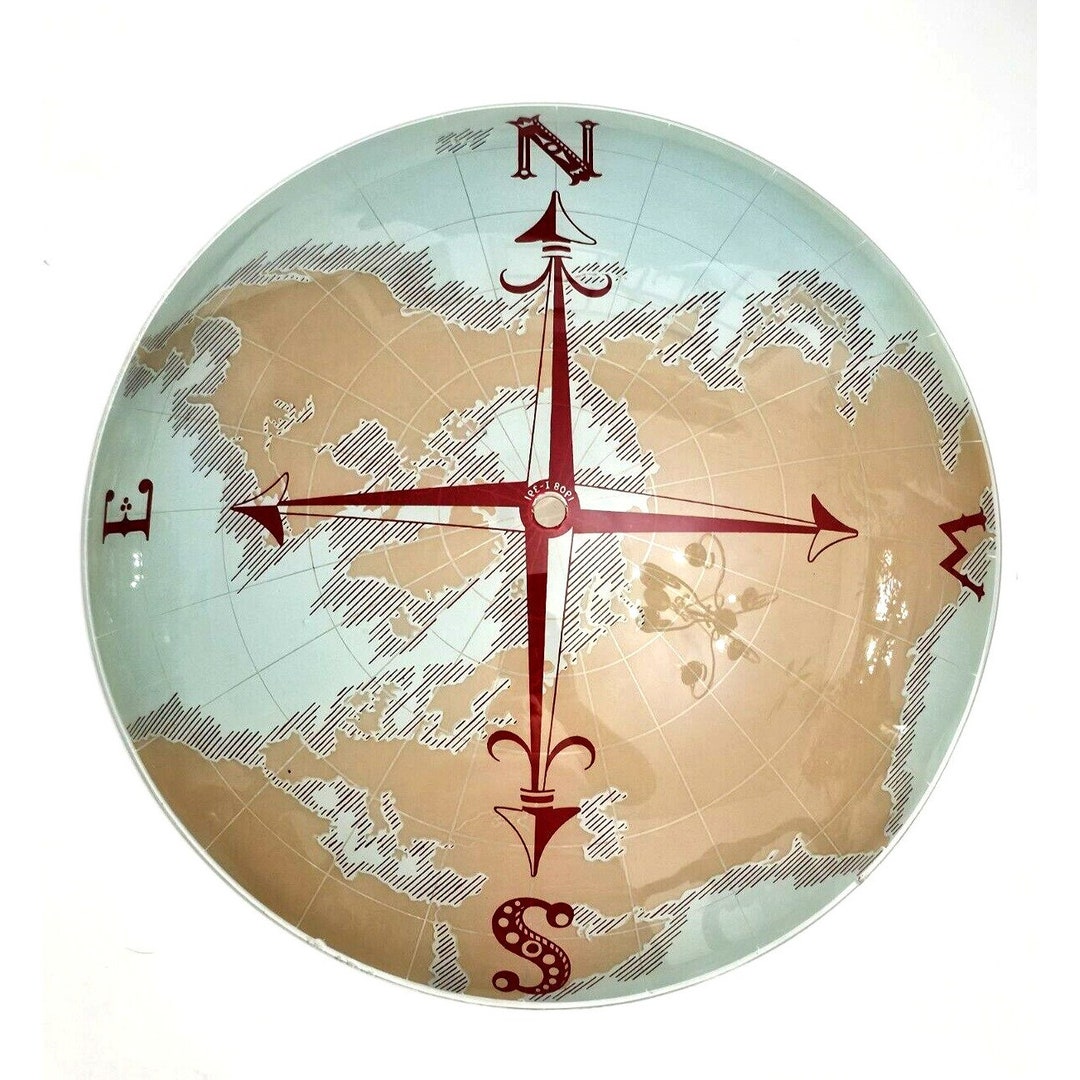VINTAGE GLASS COMPASS Globe World Map Ceiling Light Shade 14 1/2 ...