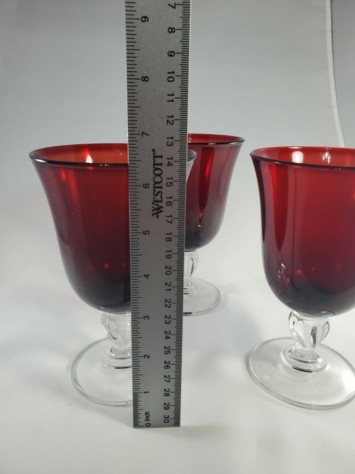 VINTAGE CRANBERRY GLASSES Antique Red Glass Goblets Set of 3 Wine ...