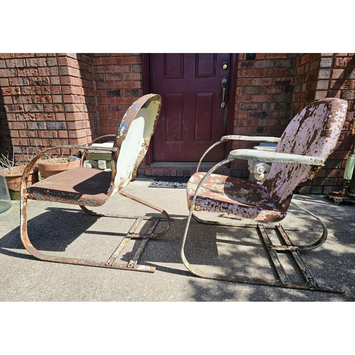 VINTAGE MID CENTURY Metal Springer Lawn Chairs Patio Rockers Chairs ...