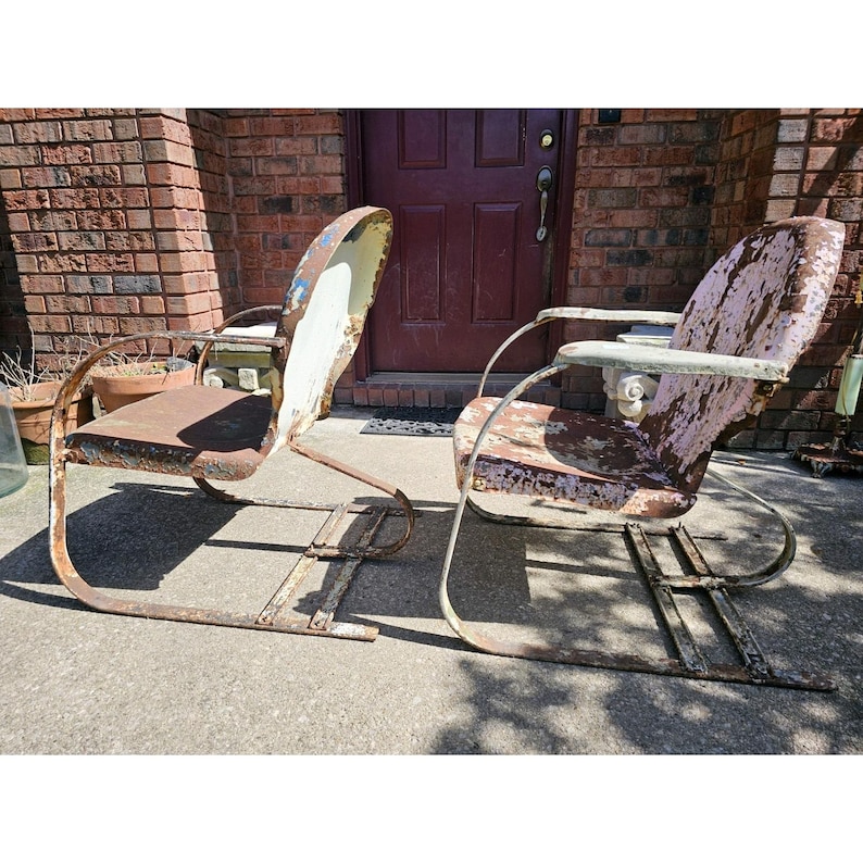 VINTAGE MID CENTURY Metal Springer Lawn Chairs Patio Rockers Chairs ...