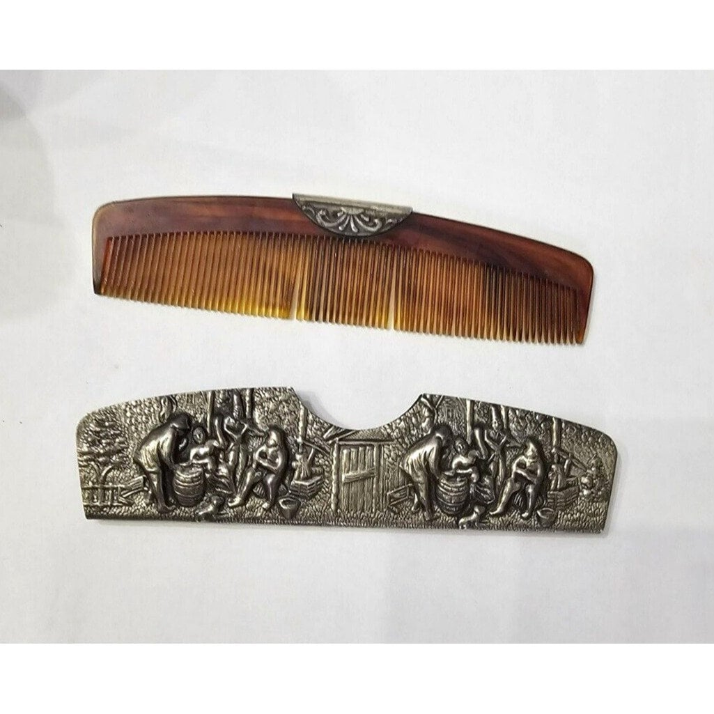 VINTAGE COMB & CASE Embossed Silver Plat Faux Tortoise Shell Comb ...