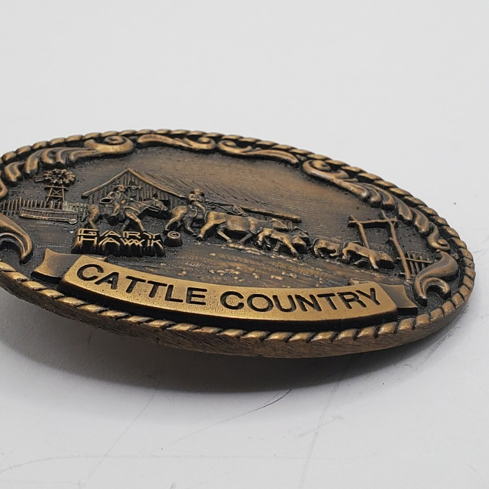 VINTAGE CATTLE COUNTRY Belt Buckle Signed Gary Hawk - Etsy