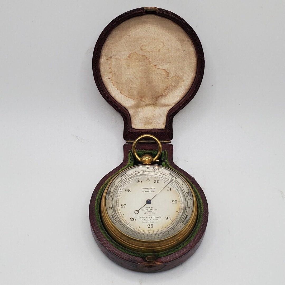 VINTAGE BAROMETRIC POCKET Pressure Compensated Dial in Original Leather ...
