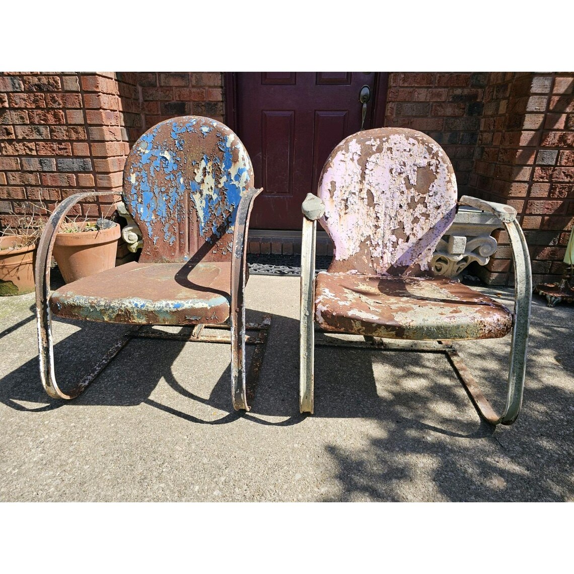 VINTAGE MID CENTURY Metal Springer Lawn Chairs Patio Rockers Chairs ...