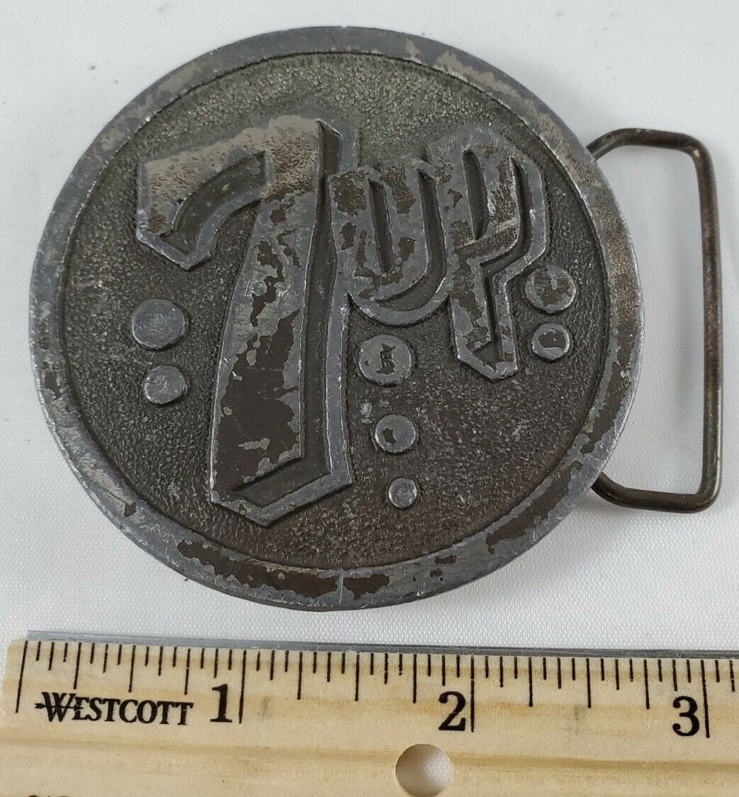 VINTAGE 7UP BELT Buckle Round Soda Advertising Belt Buckle Collectible ...