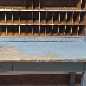 ANTIQUE WOOD MAIL Postal Sorting Desk Industrial Furniture Maple Oak ...