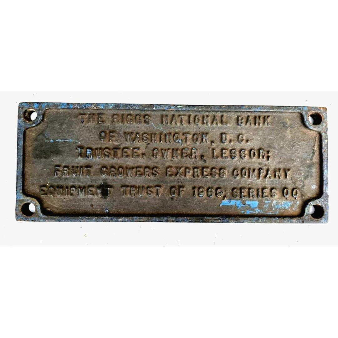 ANTIQUE RAILROAD Cast Iron Plaque Sign Riggs National Bank Washington D ...