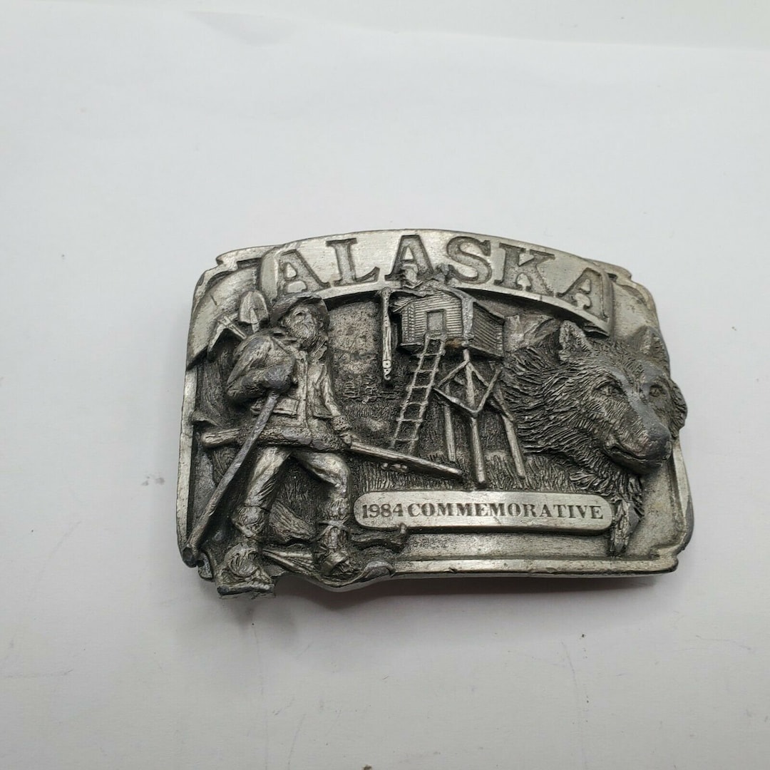 VINTAGE ALASKA BELT Buckle 1984 Commemorative 3D Wolf Head Limited ...