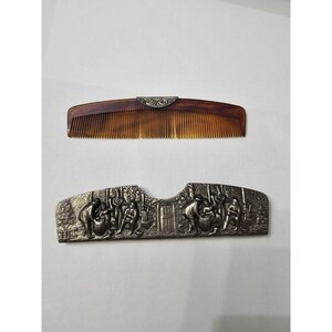 VINTAGE COMB & CASE Embossed Silver Plat Faux Tortoise Shell Comb ...