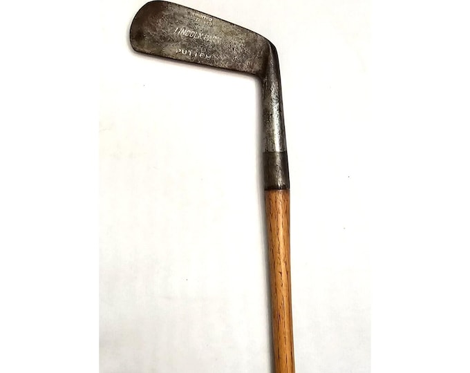 ANTIQUE LINCOLN PARK Putter Golf Club Hickory Wood Shaft Leather Grip ...