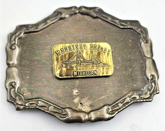 VINTAGE MACKING BRIDGE Michigan Belt Buckle Collectible Memorabilia Men ...