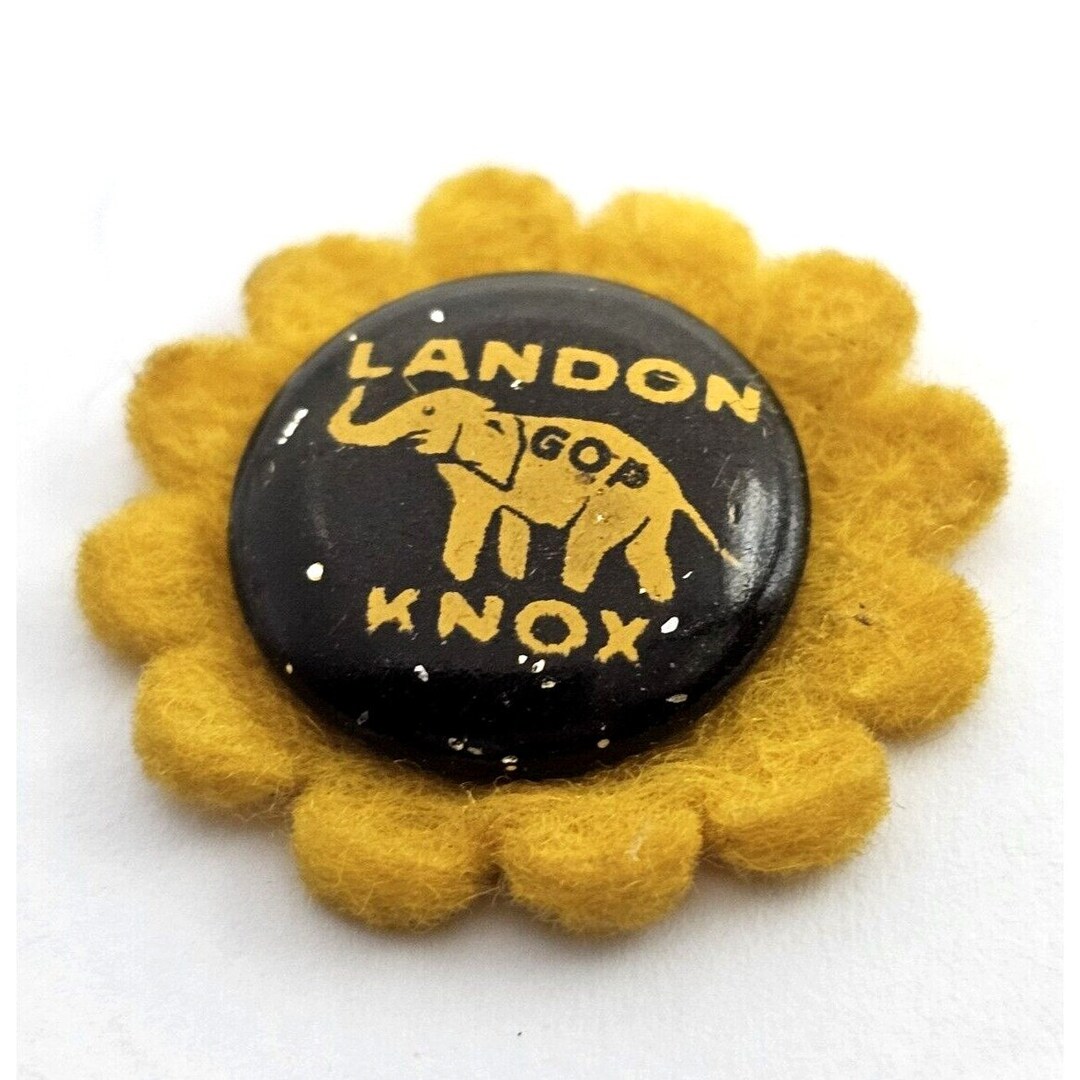 VINTAGE 1936 LANDON Knox G.O.P. Campaign Button Elephant Yellow ...