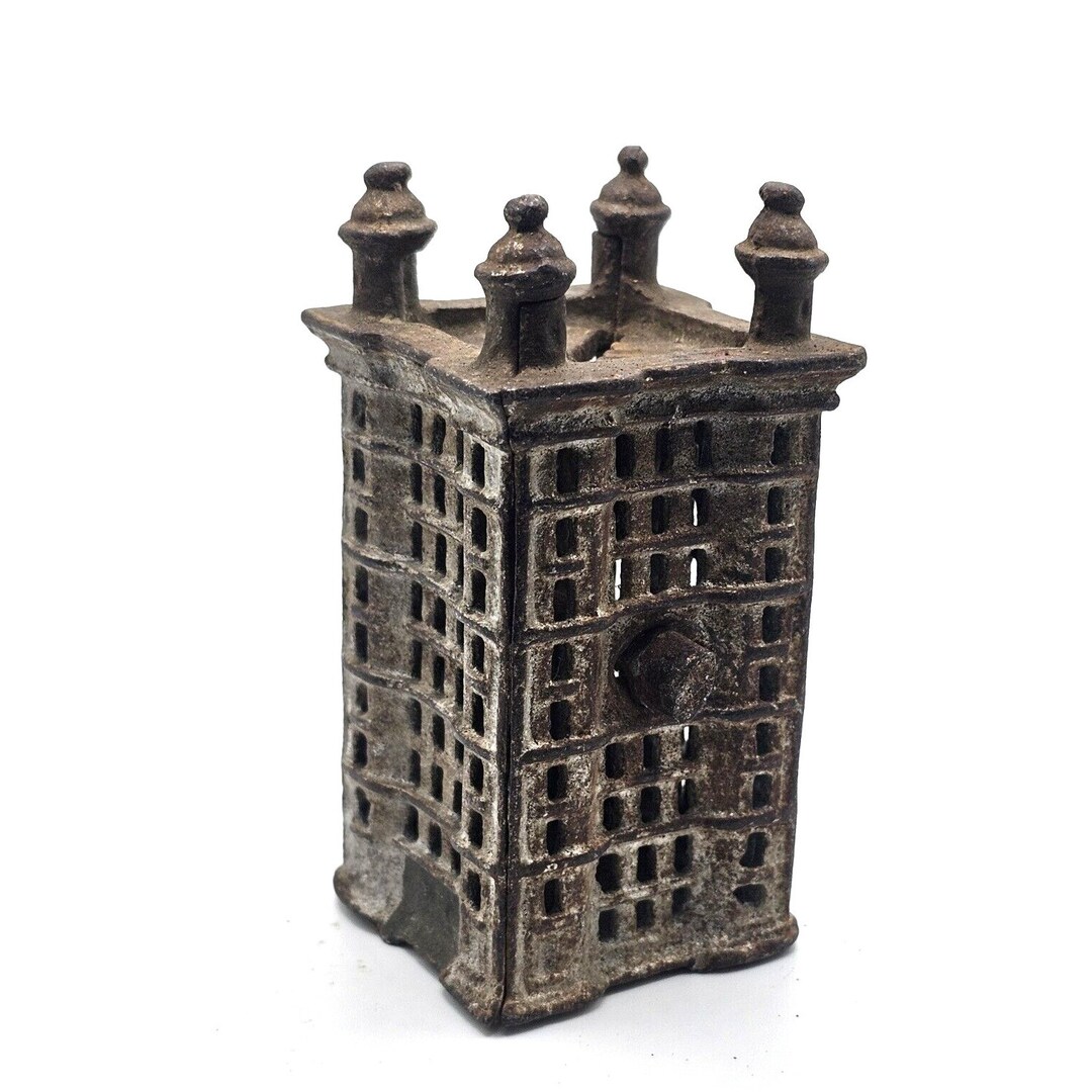 ANTIQUE CAST IRON Bank Building Skyscraper Tower Coin Still Silver ...