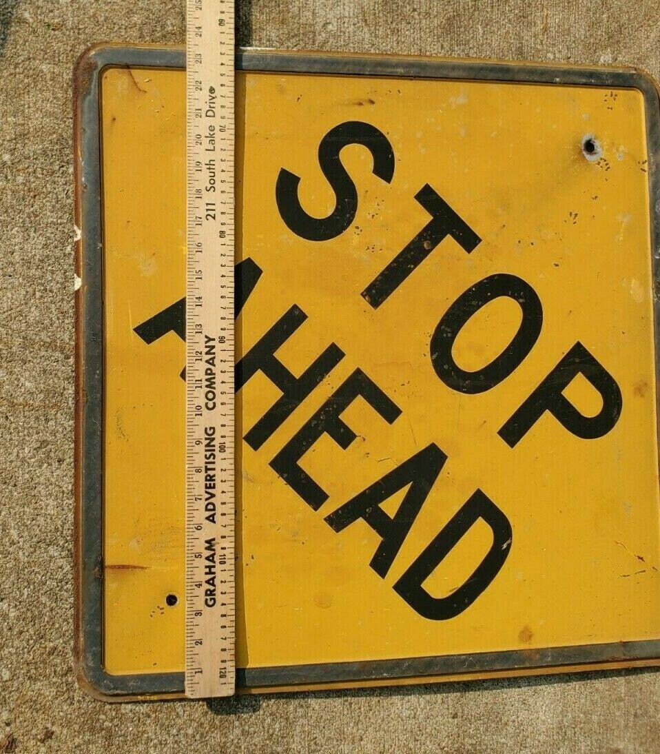 VINTAGE STOP AHEAD Sign Yellow Traffic Metal Sign Collectible - Etsy
