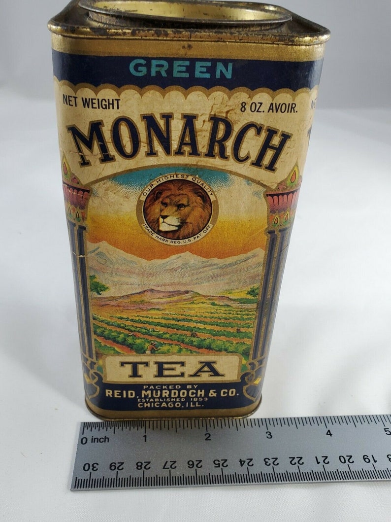 VINTAGE TIN LION Graphic Monarch Green Tea Tin Advertising - Etsy