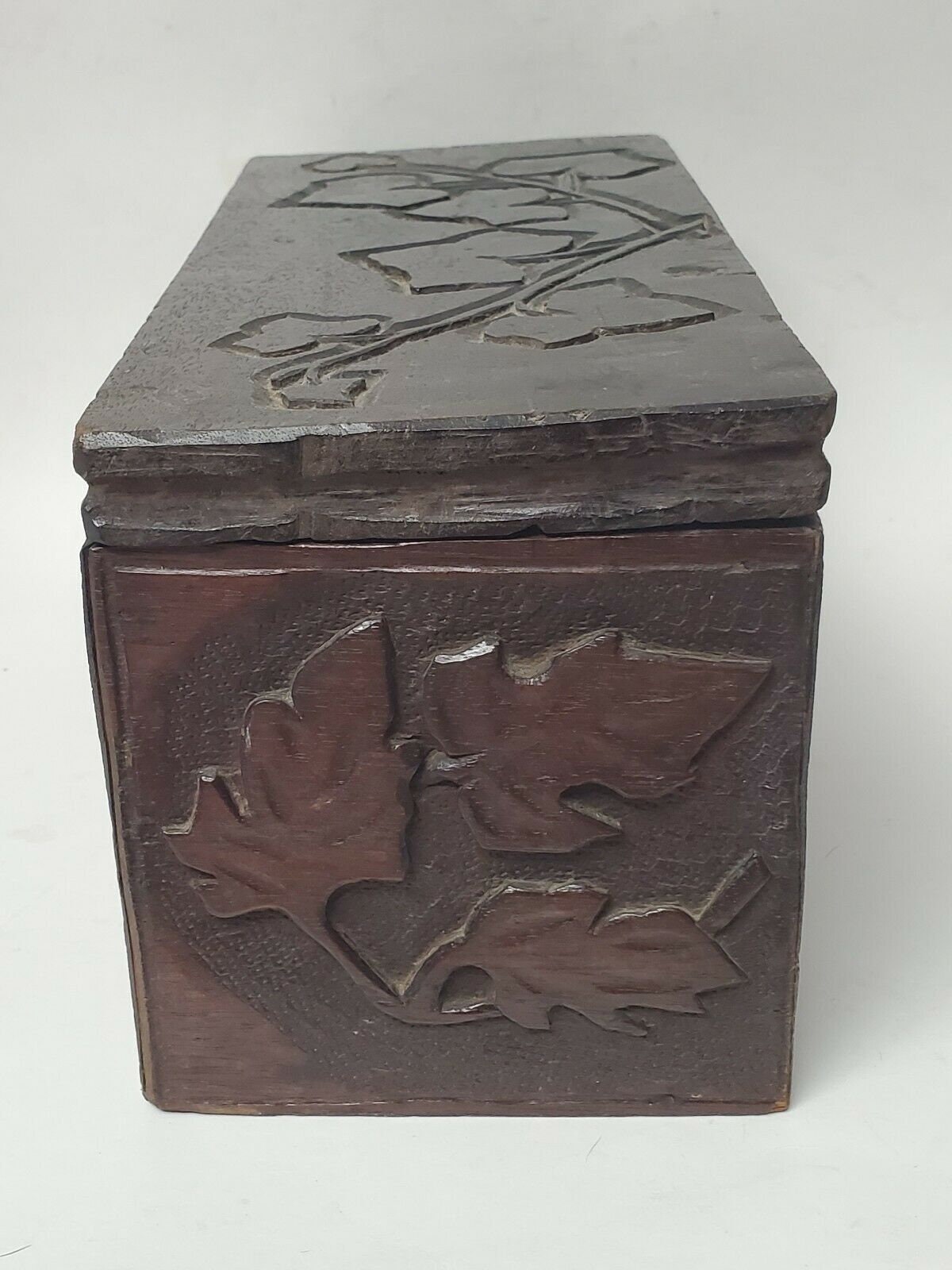 VINTAGE HAND CARVED Wooden Box Hinged Lid Large Antique - Etsy