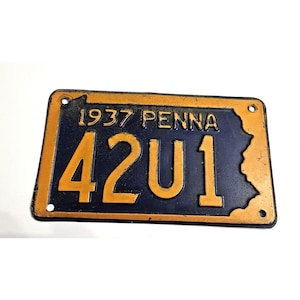 ANTIQUE 1937 PENNSYLVANIA LICENSE Plate 42U1 Automobile Plate ...