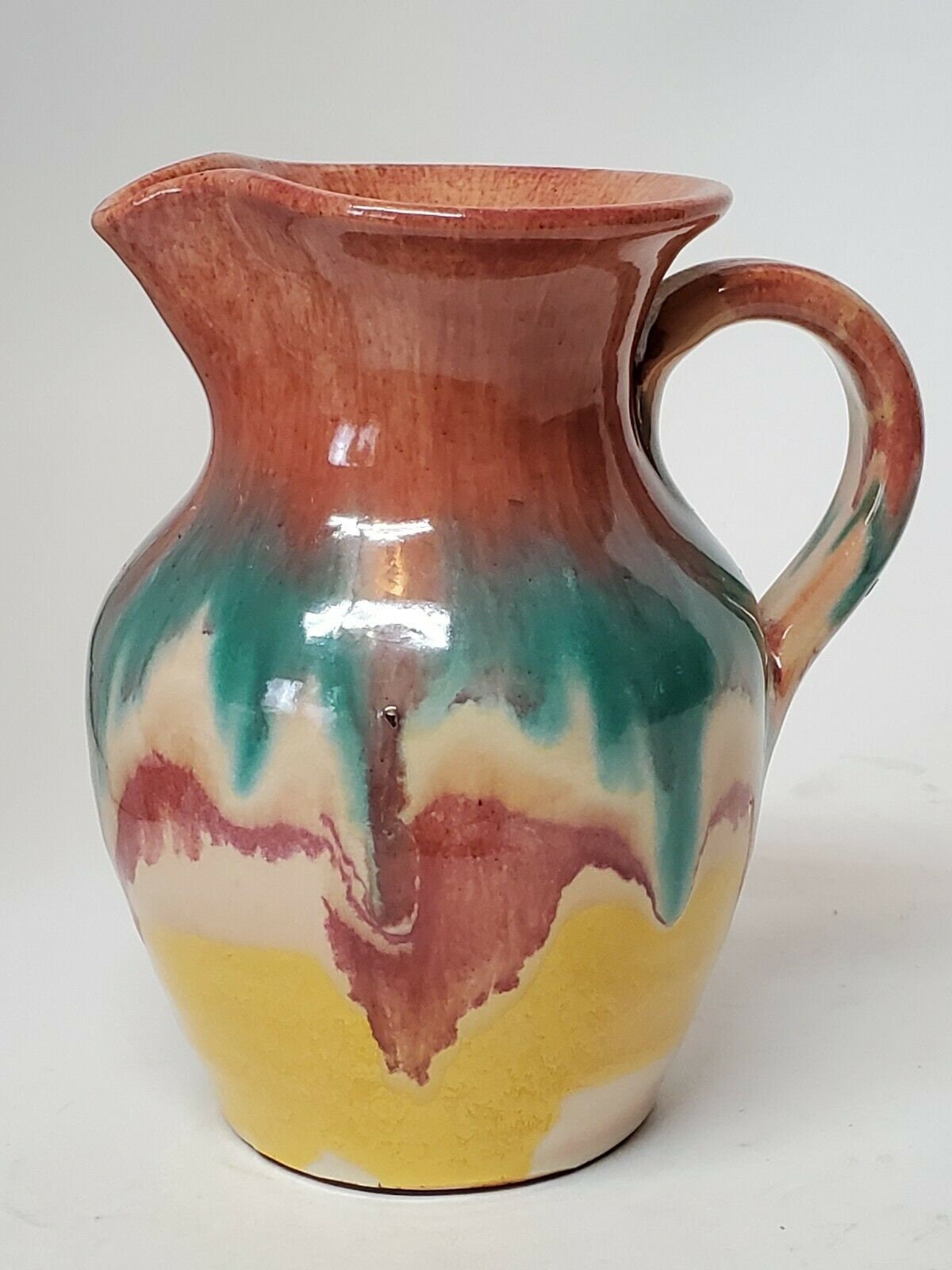 VINTAGE STUDIO ART Pottery Drip Glaze Pitcher Collectible Handcrafted ...