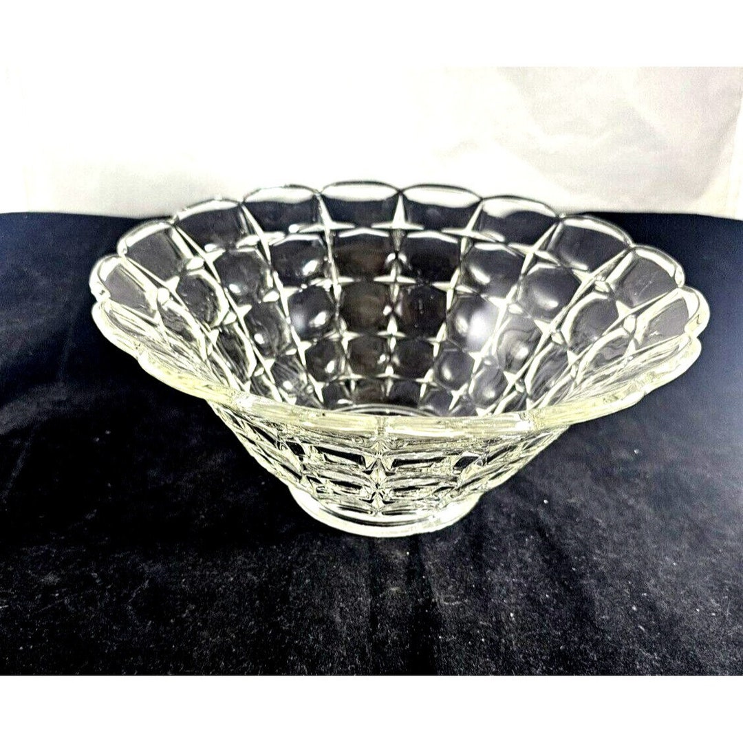 ANTIQUE INDIANA GLASS Constellation Grape Forsted Flared Bowl Clear 10. ...