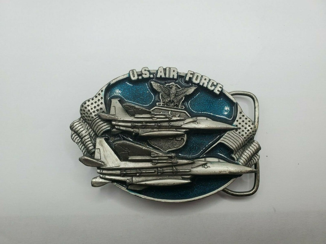 VINTAGE U.S. AIR FORCE Belt Buckle F-86 Fighters 3D Bergamot Brass ...