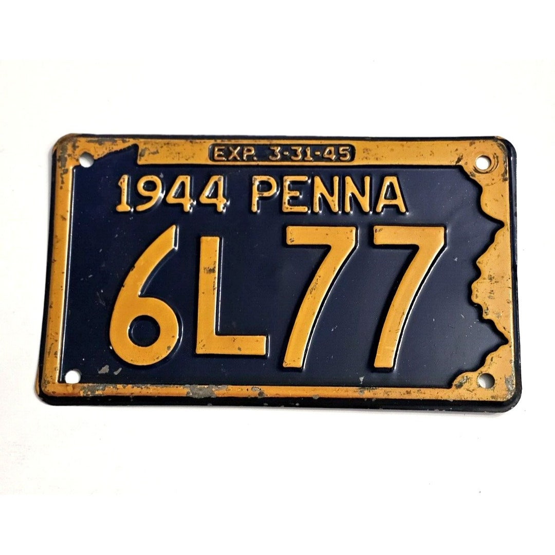 ANTIQUE 1944 PENNSYLVANIA LICENSE Plate 6L77 Automobile Plate ...