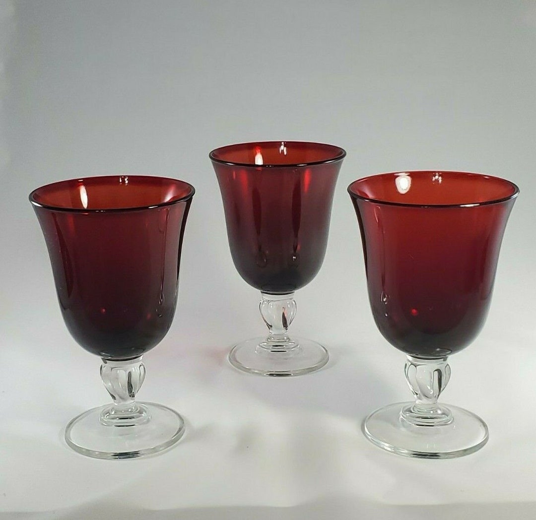 VINTAGE CRANBERRY GLASSES Antique Red Glass Goblets Set of 3 Wine ...