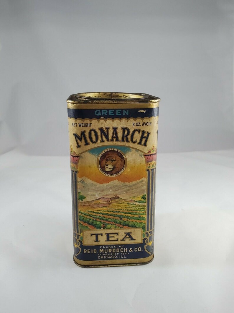VINTAGE TIN LION Graphic Monarch Green Tea Tin Advertising - Etsy