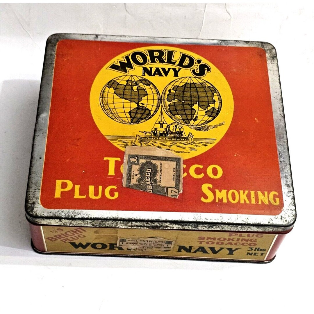 VINTAGE TOBACCO TIN World's Navy Plug Advertisting Tobacco Tin ...