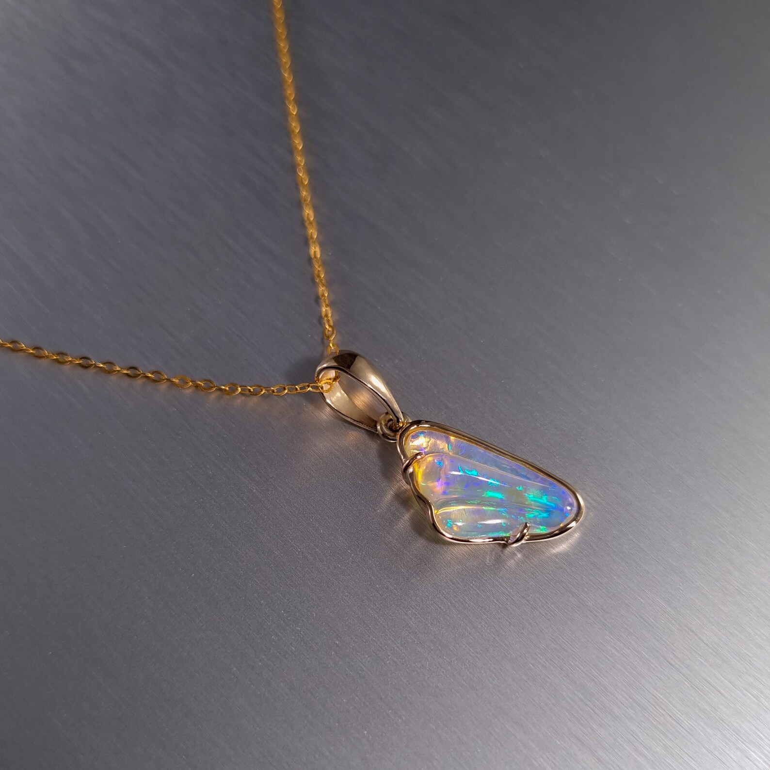 Solid Carved Opal Gold Pendant - Etsy
