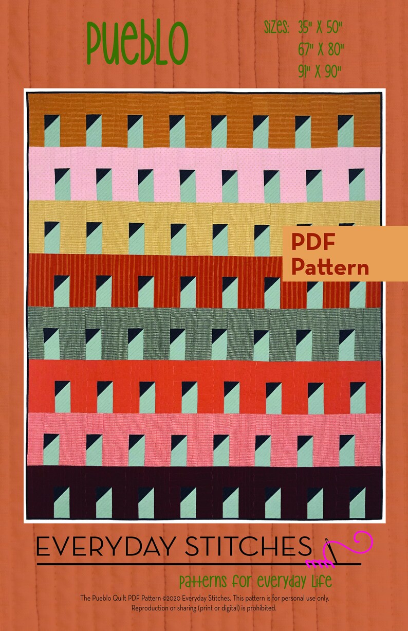 Pueblo Quilt PDF Pattern (baby, Throw, and Queen) by Everyday Stitches ...