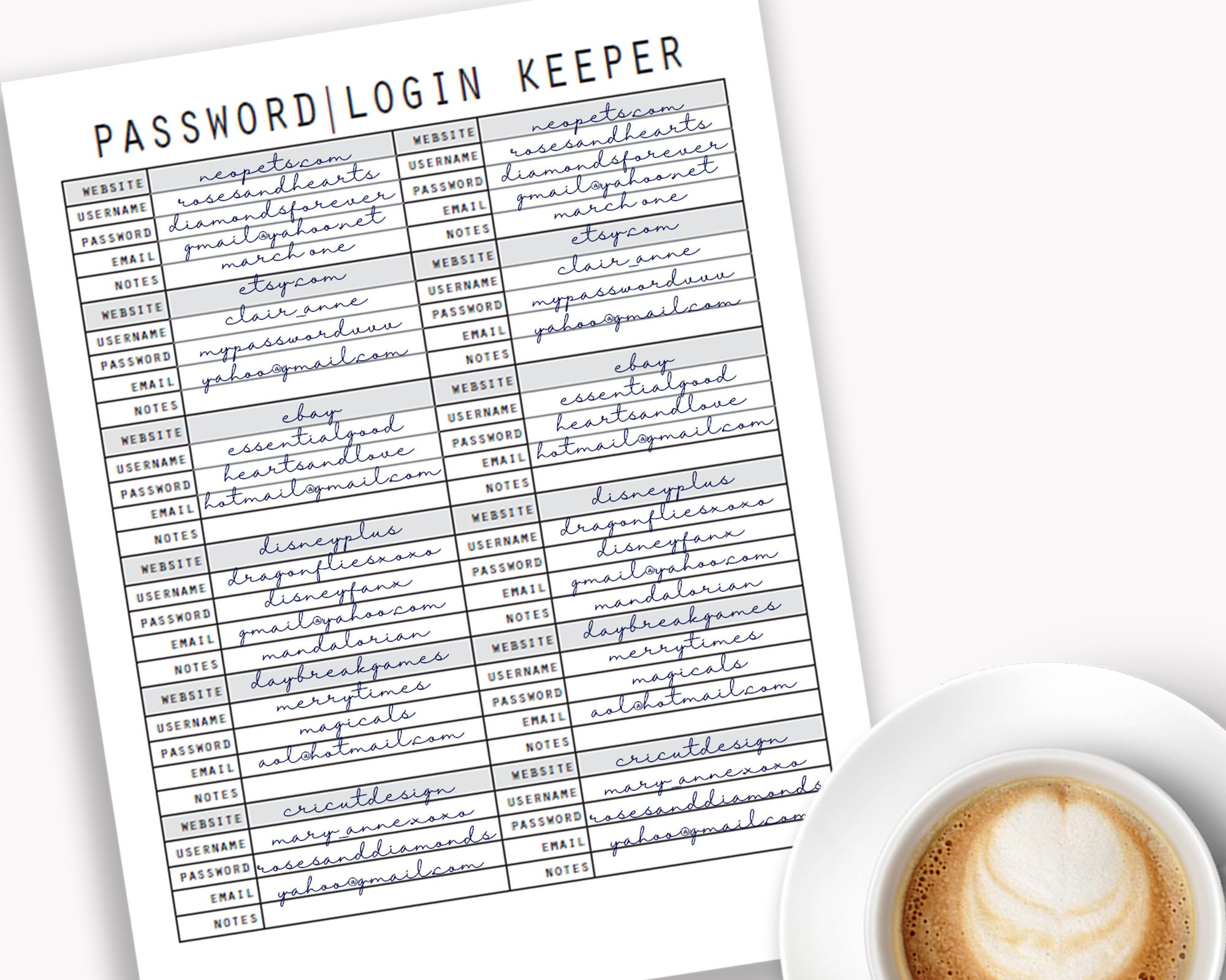 PRINTABLE Password Keeper | Passwords Tracker | Password Organizer ...