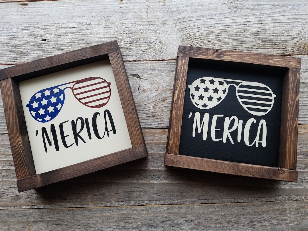 Merica Patriotic Wood Framed Sign - Etsy