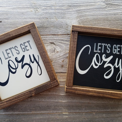 Let's Get Cozy Rustic Wood Framed Mini Sign Bedroom - Etsy