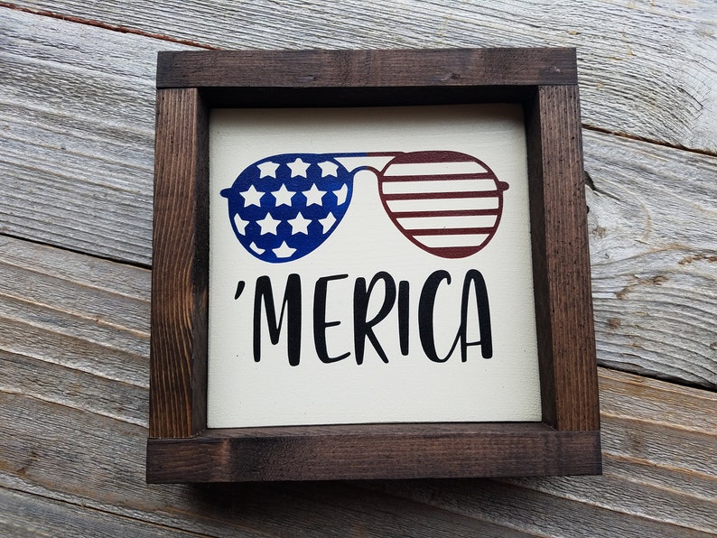 Merica Patriotic Wood Framed Sign - Etsy
