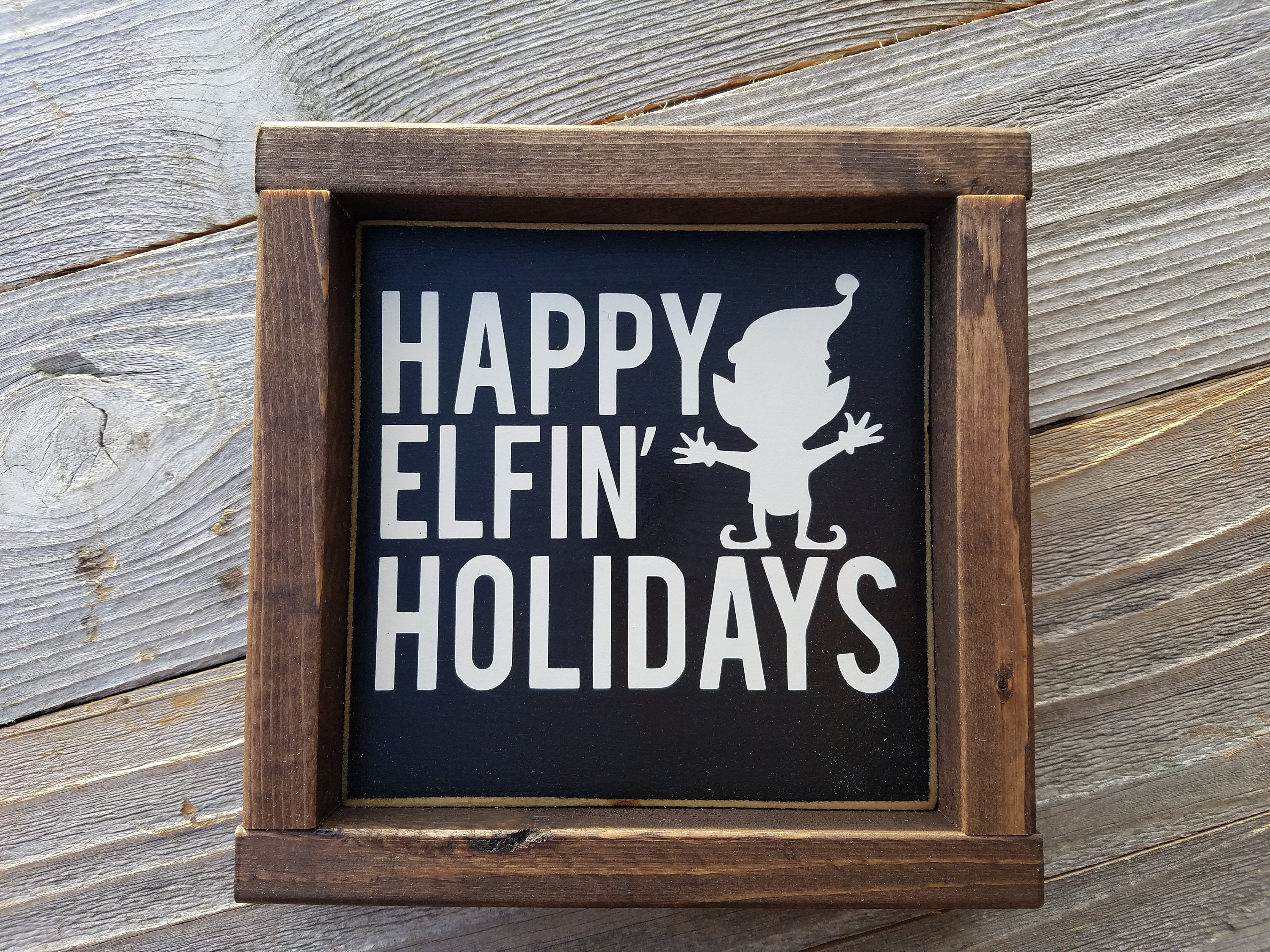 Happy Elfin Holidays Rustic Wood Framed Mini Sign Holiday - Etsy