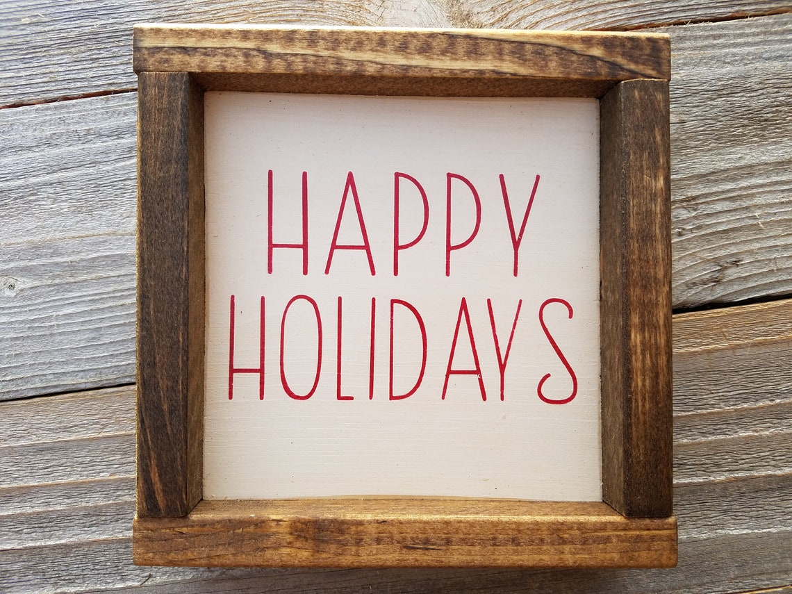 Happy Holiday - Rustic Wood Framed Mini Sign - Christmas Holiday Decor ...