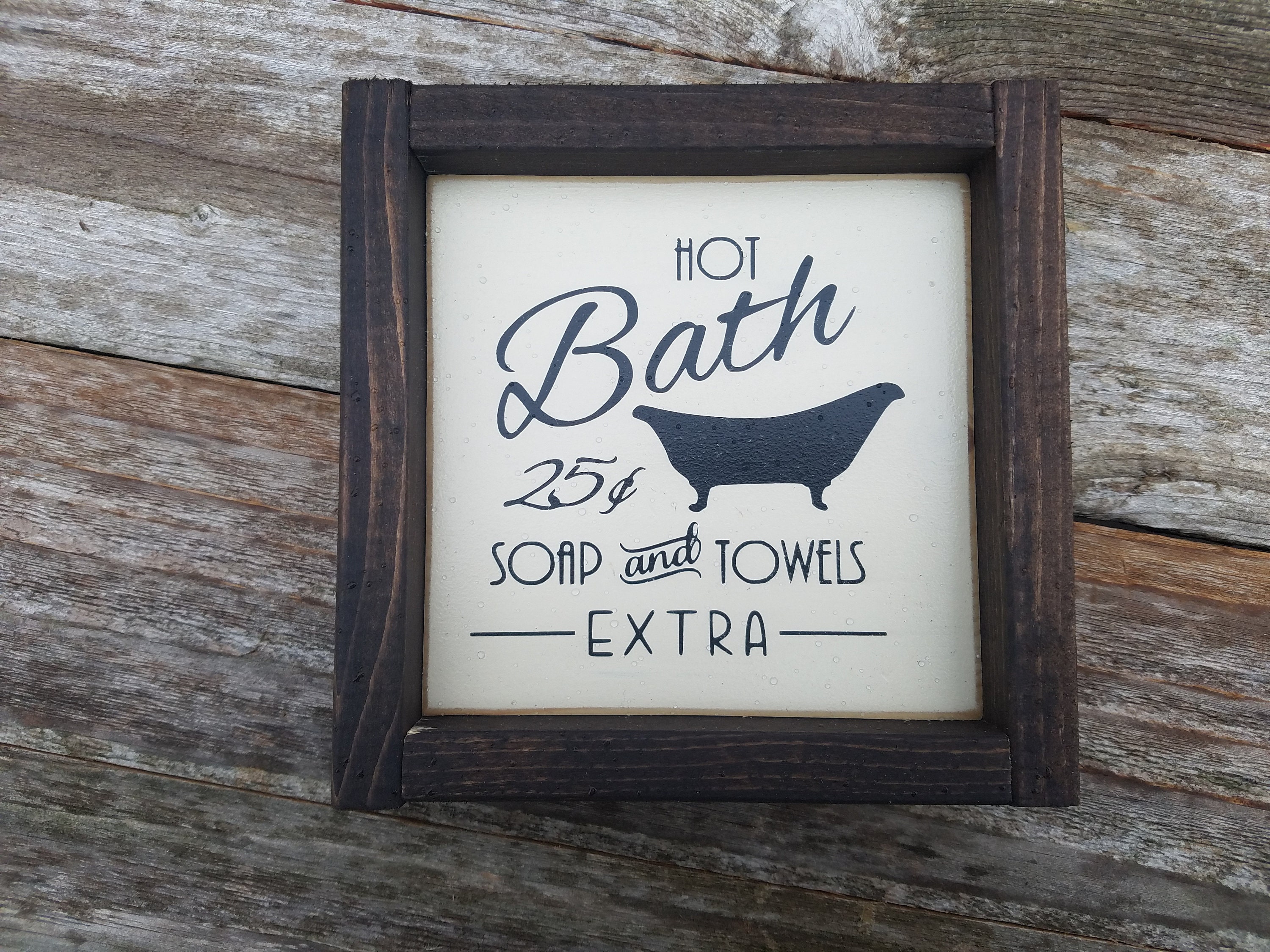 Hot Bath Rustic Wood Sign Framed Mini Sign Bathroom Decor - Etsy